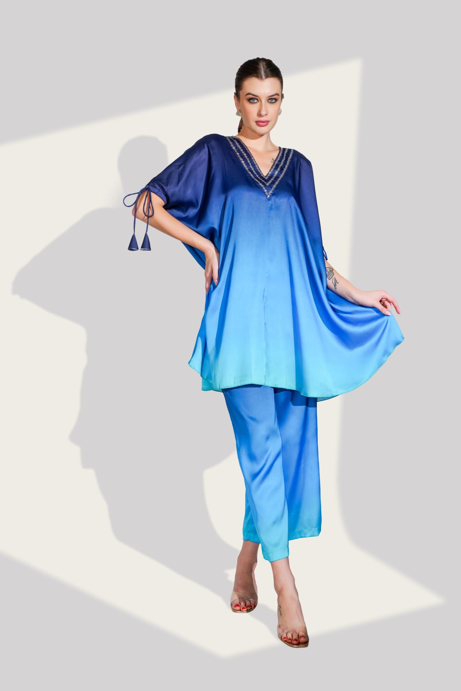 Blue Elegance Cord Set with Neckline Detailing