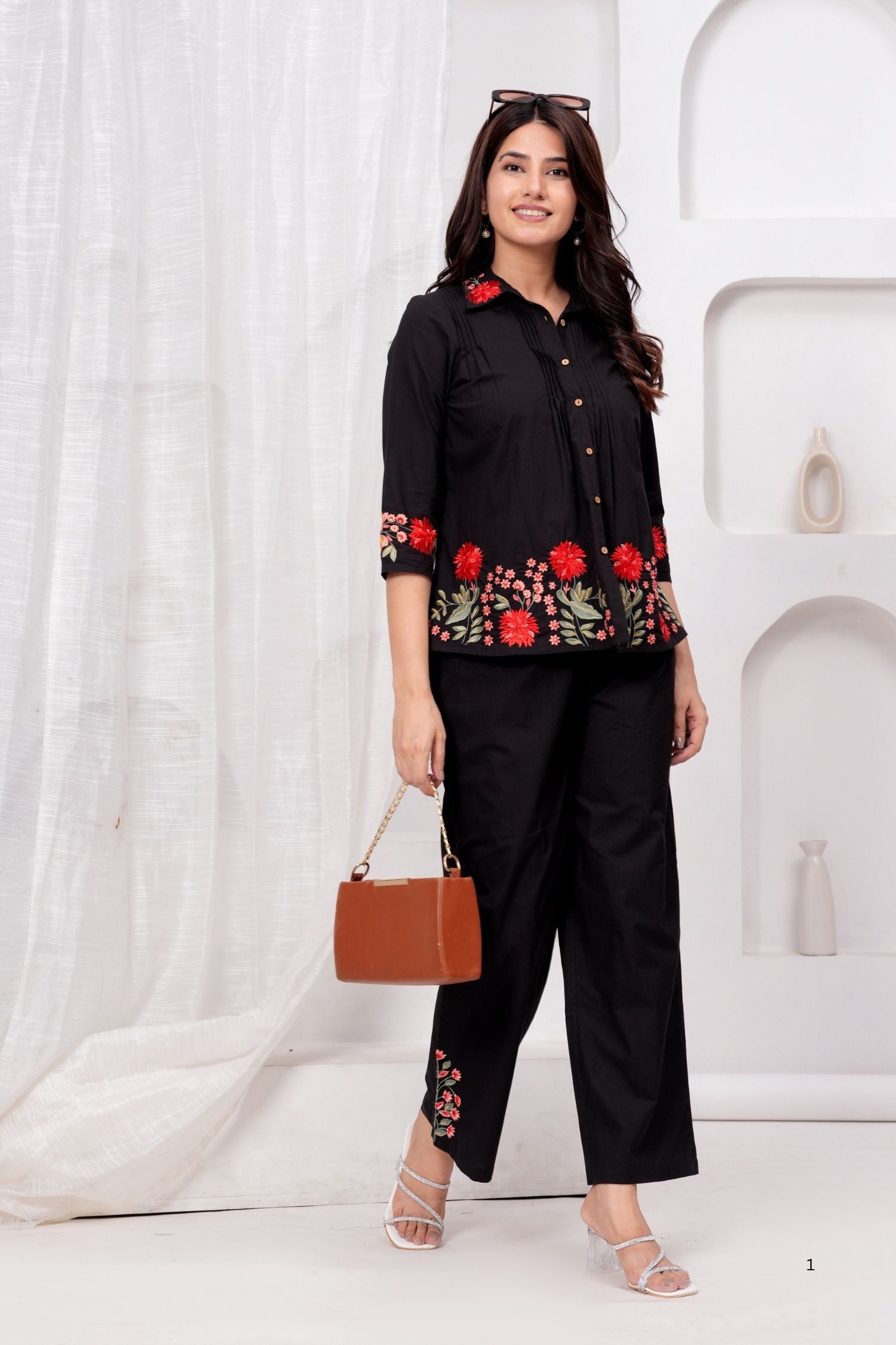 Black Floral Elegance Cord Set