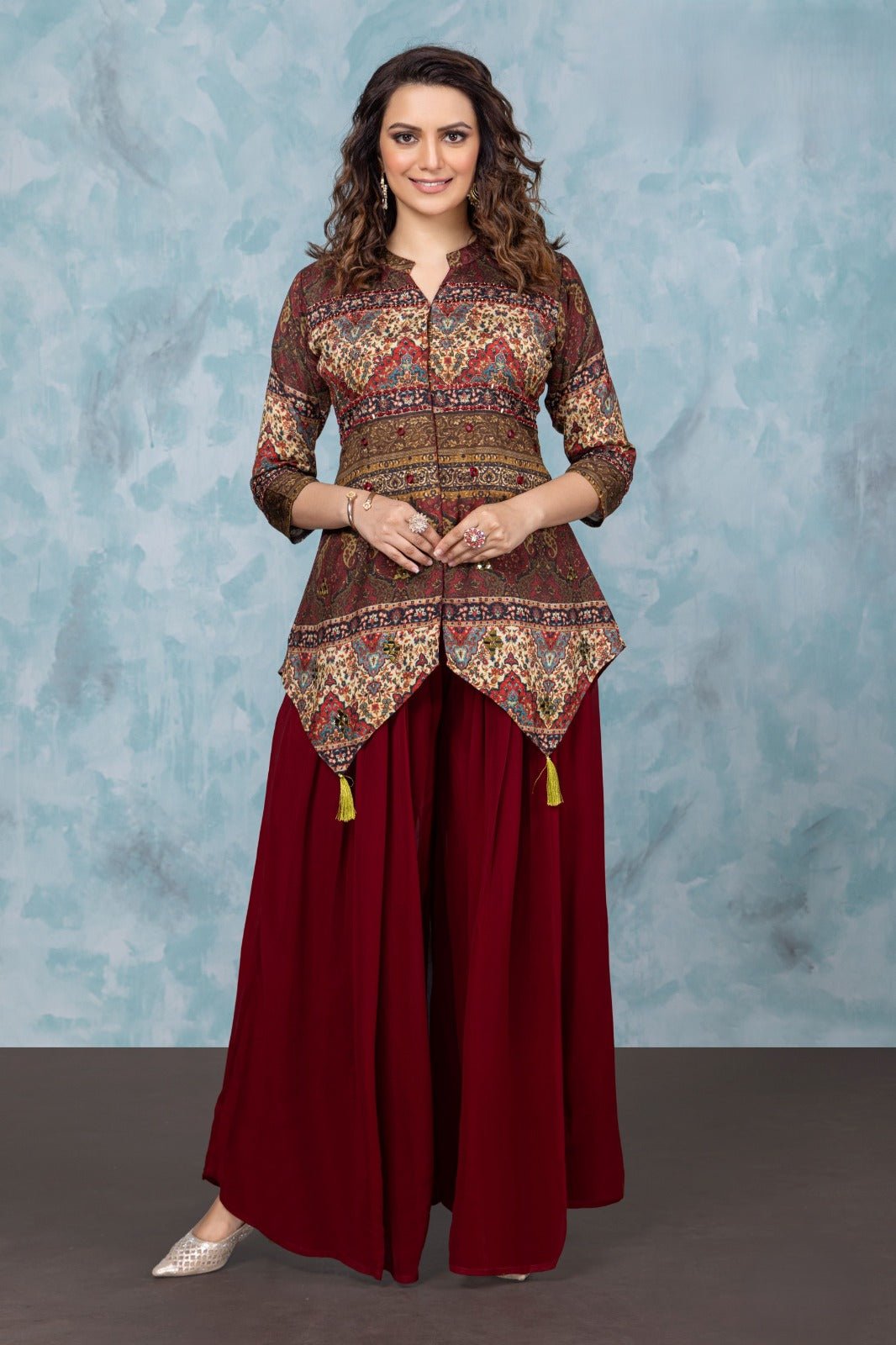 Ember Elegance Embroidered Cord Set in Rust