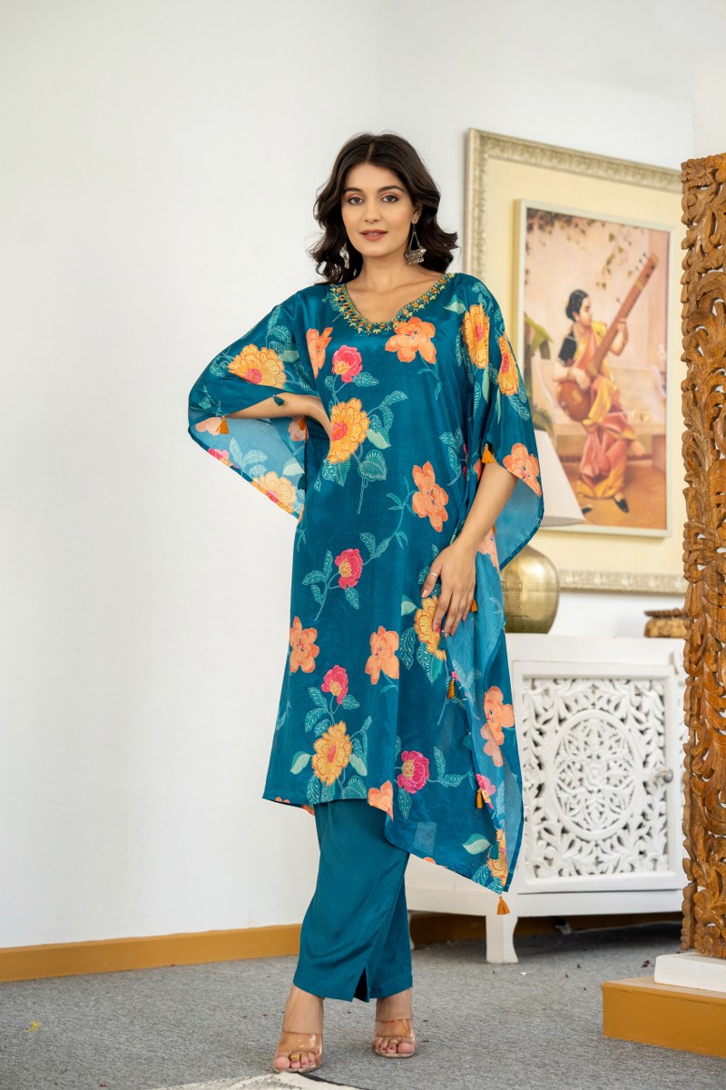 TEAL FLORAL PRINTED CAPE STYLE CORD SET